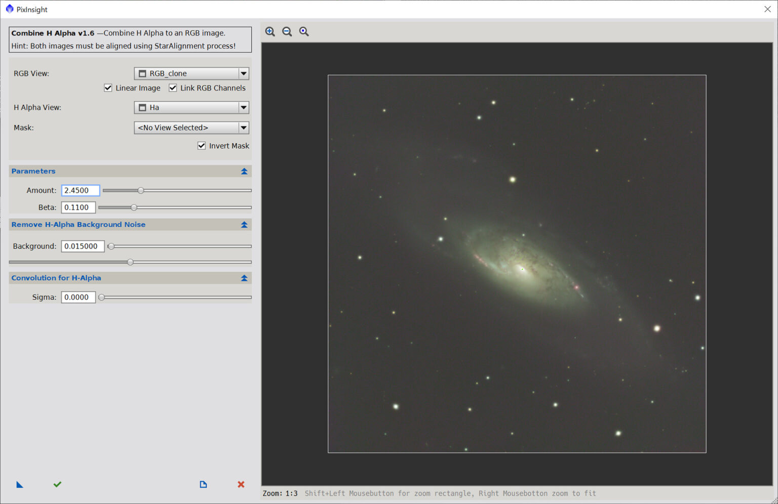 RGBにHaを追加するCombineHaWithRGB/pixinsight - DEEP SKY STUDIO